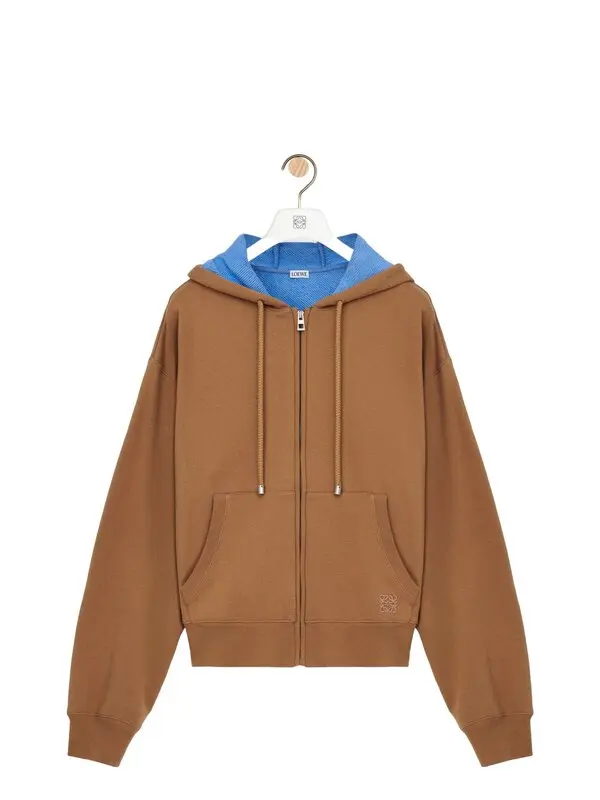 Loewe Long-sleeved Zip-up Hoodie With Embroidered Logo - Beige/blue