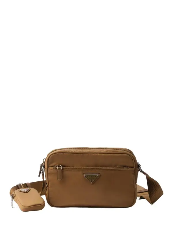 Prada Logo Plaque Zipped Shoulder Bag - Brandy