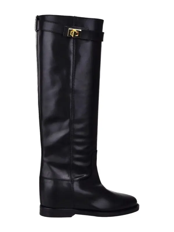 VIA ROMA 15 Knee-length Leather Boots With Decorative Buckle - Black