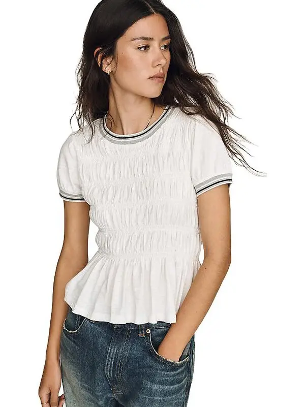 PILCRO Cotton Smocked Peplum Tee - Vanilla