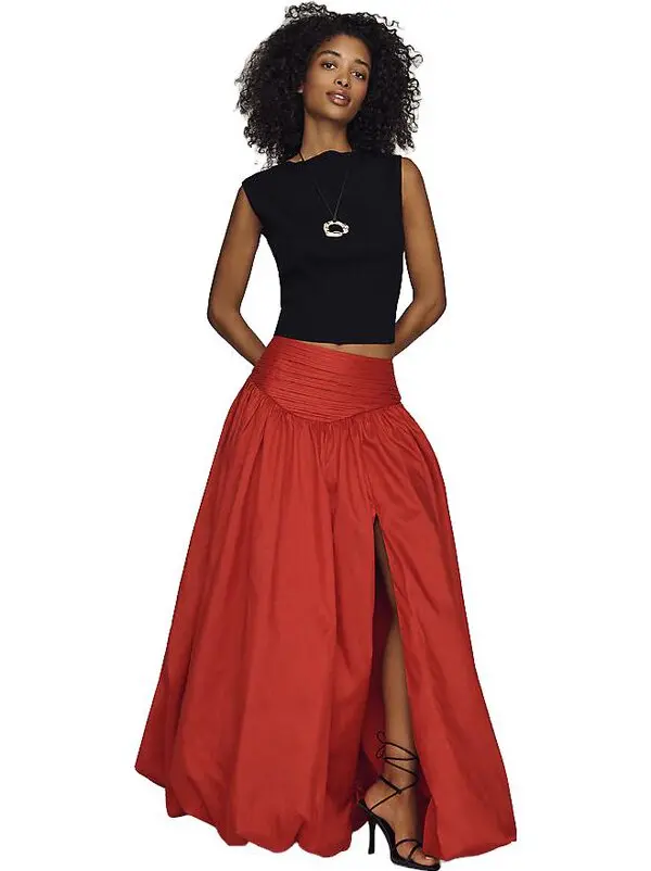 HUTCH Bubble-hem Maxi Skirt With Side Slit - Red
