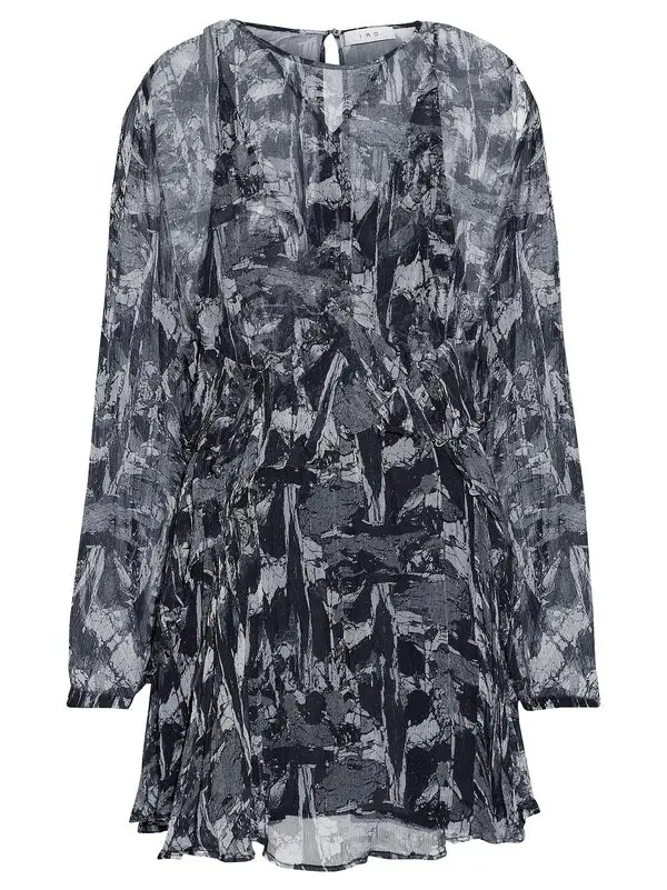IRO PARIS Ruffled Printed Chiffon Mini Dress - Black