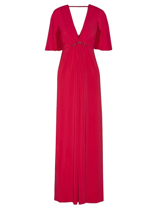 Halston Embellished Jersey Gown - Red