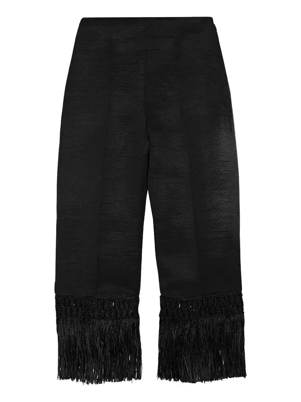 Edun Cropped Wool-blend Pants With Macramé And Fringe Detail - Black