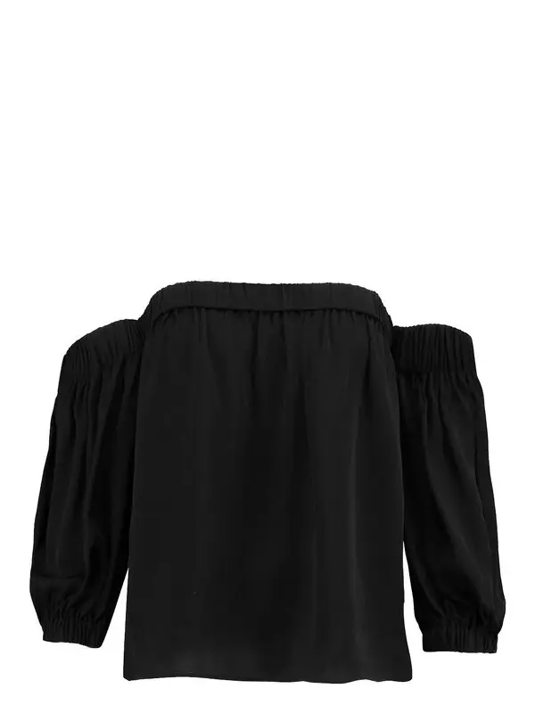 MILLY Off-the-shoulder Stretch-silk Top With Puffed Sleeves - Black