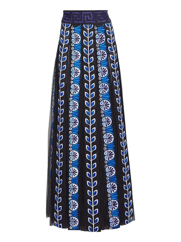 MARY KATRANTZOU Embroidered Tulle Maxi Skirt - Black