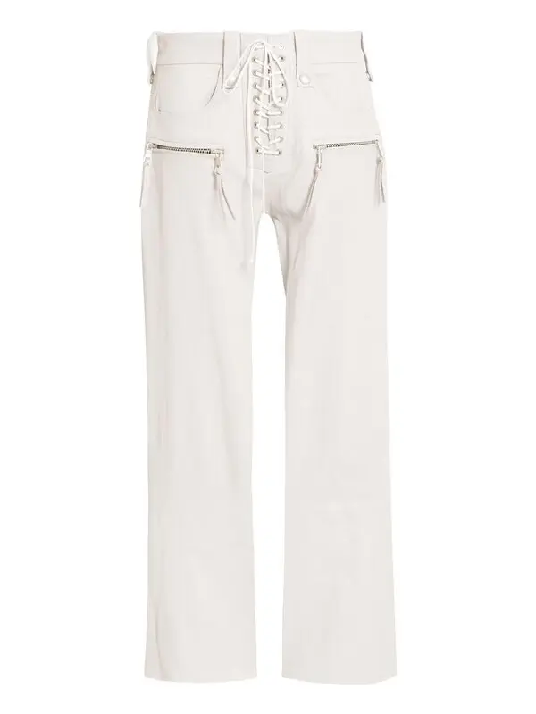 Off-White Cropped Stretch-leather Bootcut Pants - Ivory