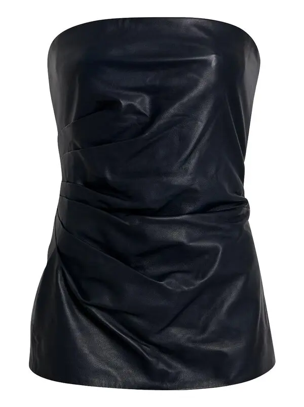 Proenza Schouler Strapless Draped Leather Top - Navy
