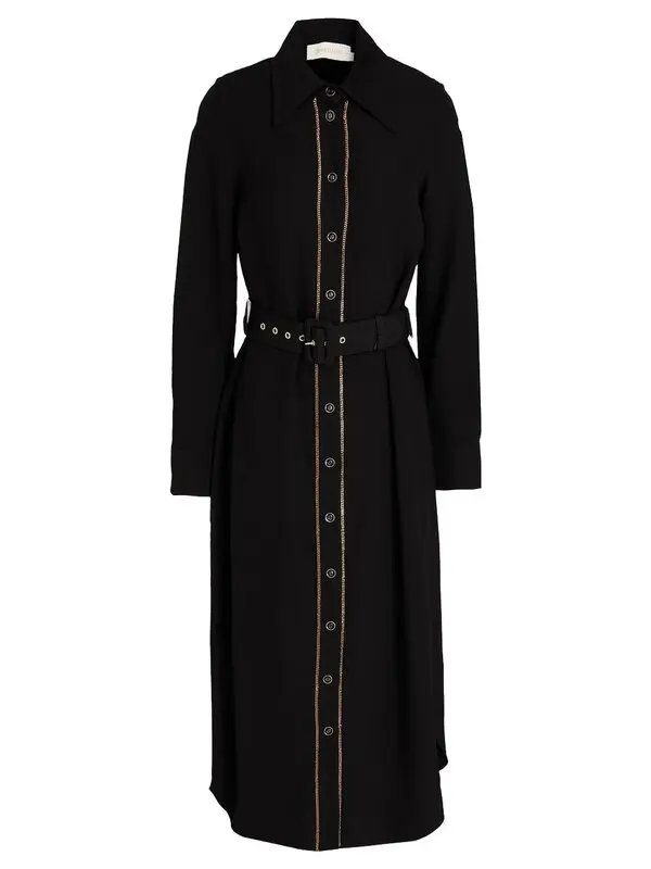 Zimmermann Belted Chain-embellished Crepe Midi Shirt Dress - Black