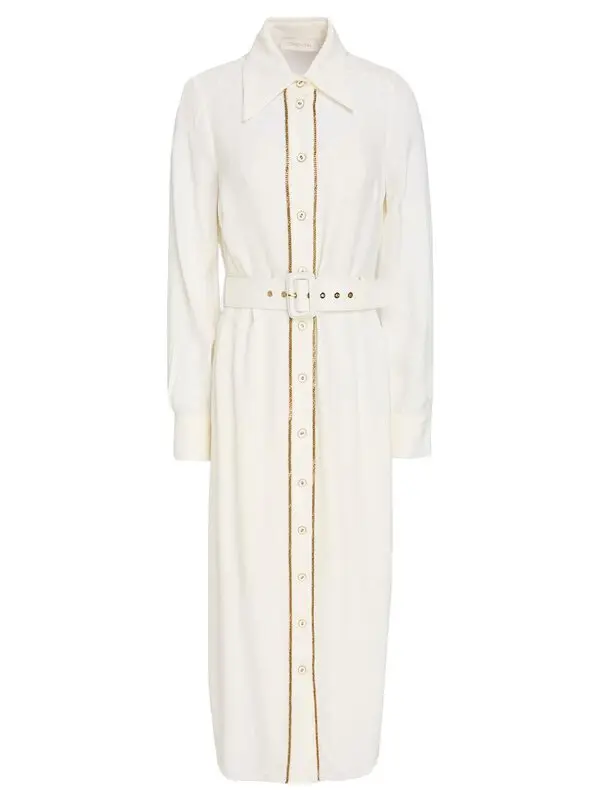 Zimmermann Belted Chain-embellished Crepe Midi Shirt Dress - Ivory