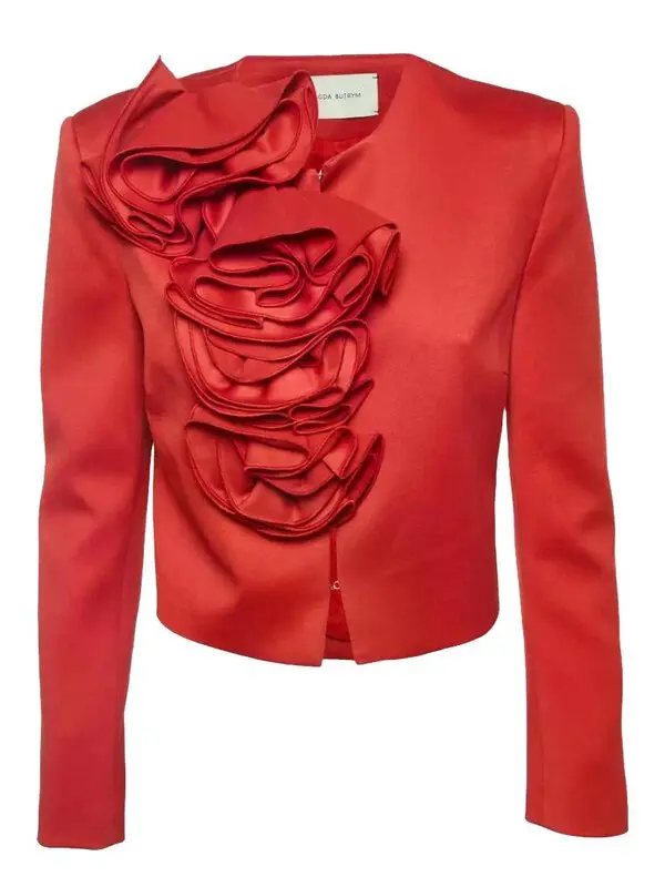 Magda Butrym Cropped Jacket With Floral Appliqu - Red