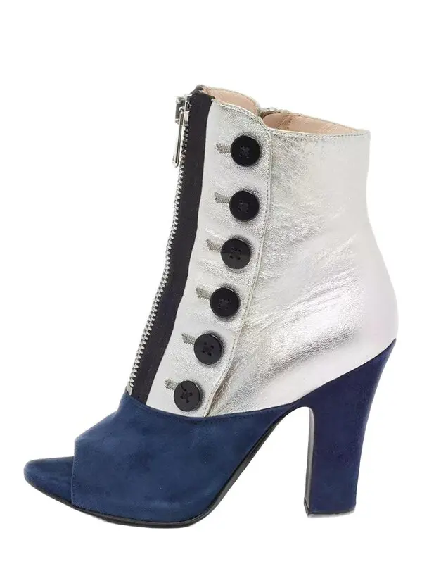 Miu Miu Peep-toe Ankle Boots With Button Detail - Silver