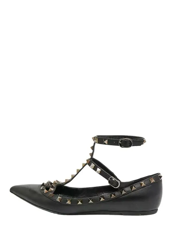 Valentino Garavani Rockstud Ankle Strap Ballet Flats - Black