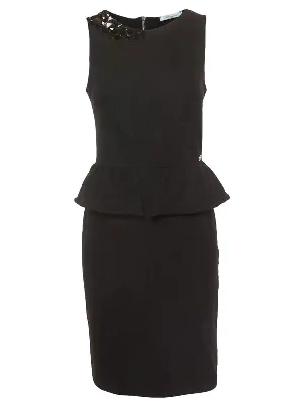 Blumarine Embellished Peplum Midi Dress - Black