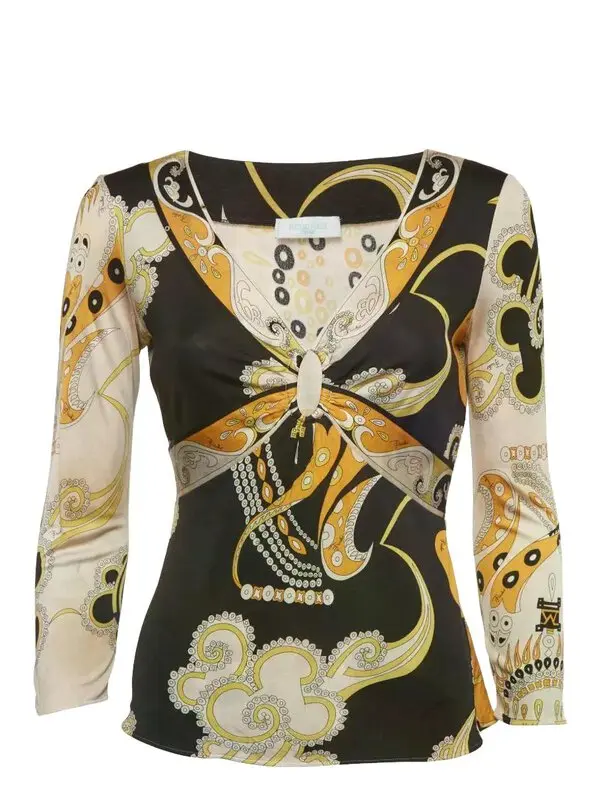 Emilio Pucci Printed V-neck Blouse - Black