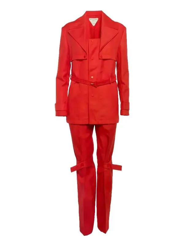 Bottega Veneta Gabardine Single-breasted Belted Suit - Red