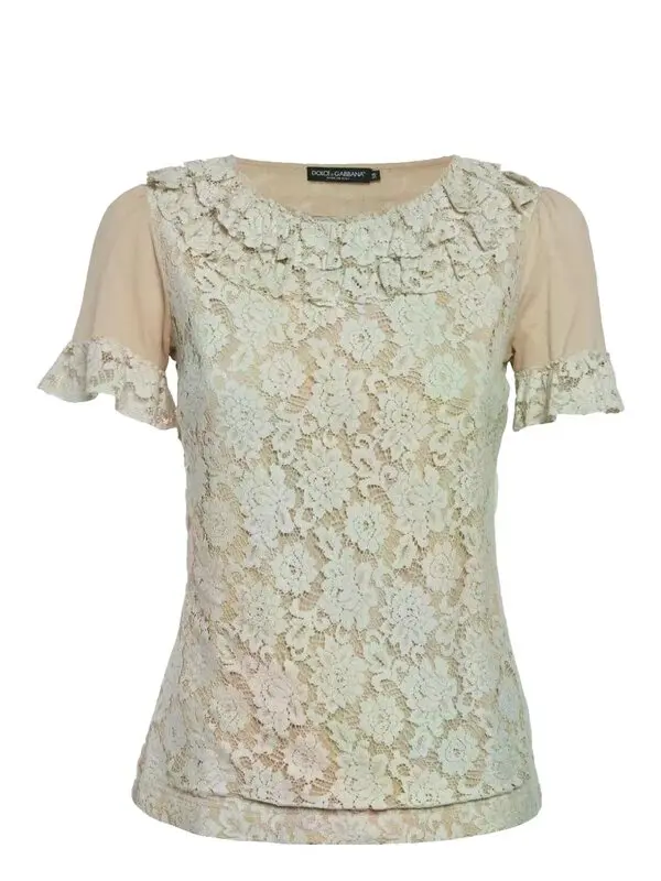 Dolce & Gabbana Lace-panel Ruffled Top - Neutrals