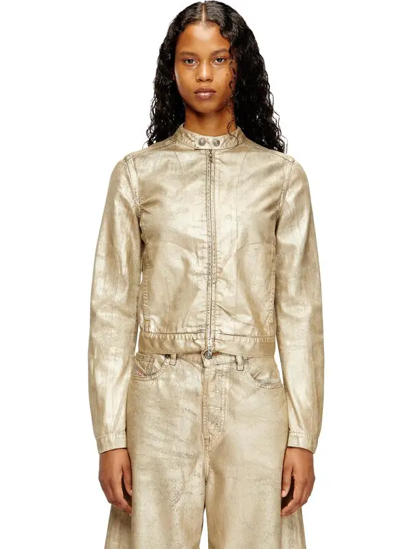 DIESEL® X Karol G Distressed Metallic Moto Jacket - Gold