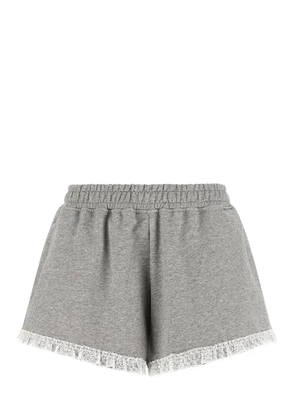 GANNI Isoli Cotton Jersey Shorts With Lace Trim - Gray