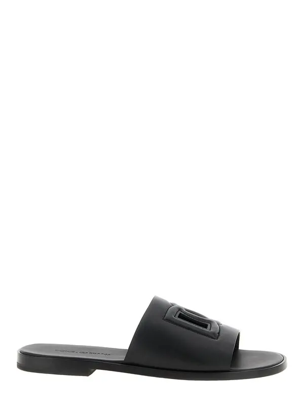 Dolce & Gabbana Calfskin Leather 'dg Light' Sandals - Black