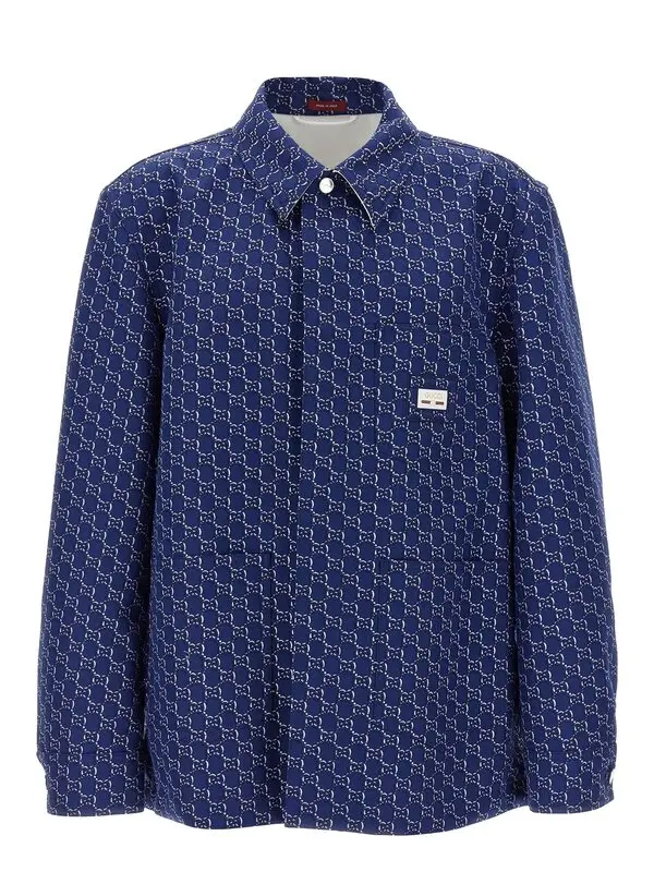 Gucci Gg Shadow Jacquard Cotton Jacket - Blue