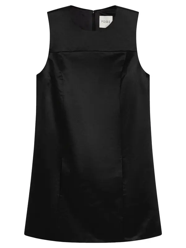 Posse Chester Cotton-silk Shift Mini Dress - Black