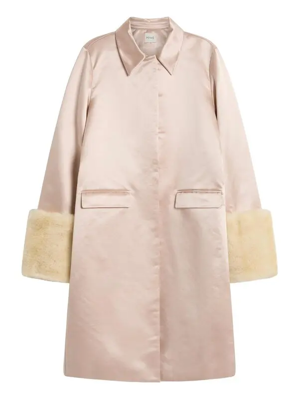 Posse Chester A-line Fur-trimmed Cotton-silk Coat - Light Pink