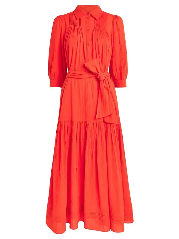 ME+EM 2-in-1 Midi Shirt Dress With Detachable Slip And Belt - Orange
