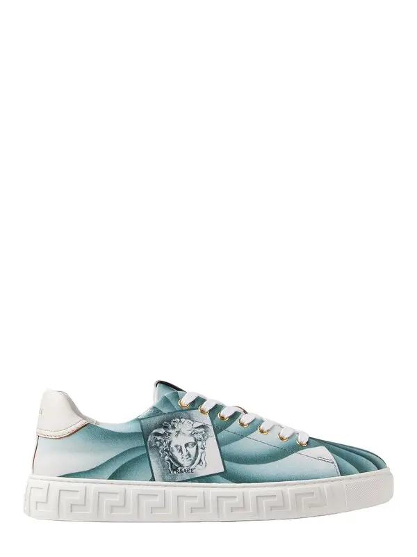 Versace Greca Printed Canvas Low Top Sneakers - Light Blue