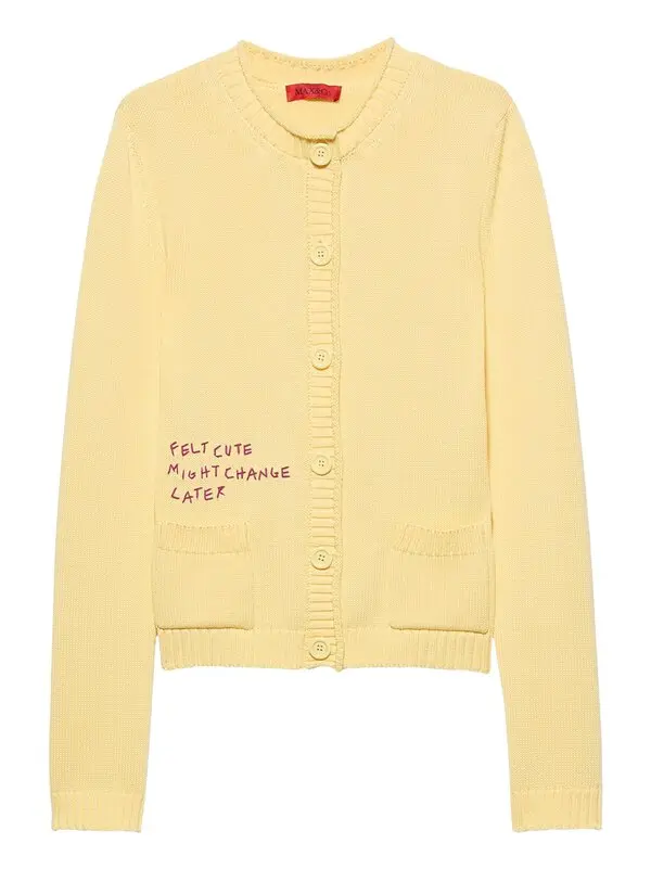 Max & Co. Embroidered Cotton Cardigan - Yellow