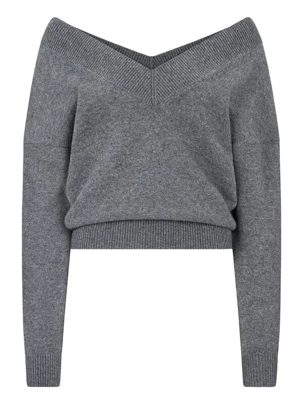 TOM FORD Off-the-shoulder V-neck Cashmere Sweater - Grey
