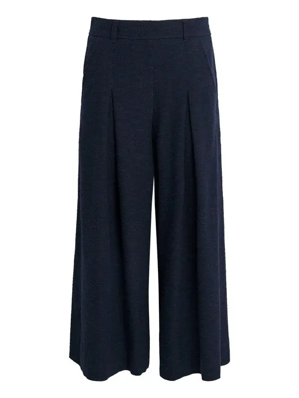 ME+EM Very Wide Pleated Bouclé Trousers - Navy