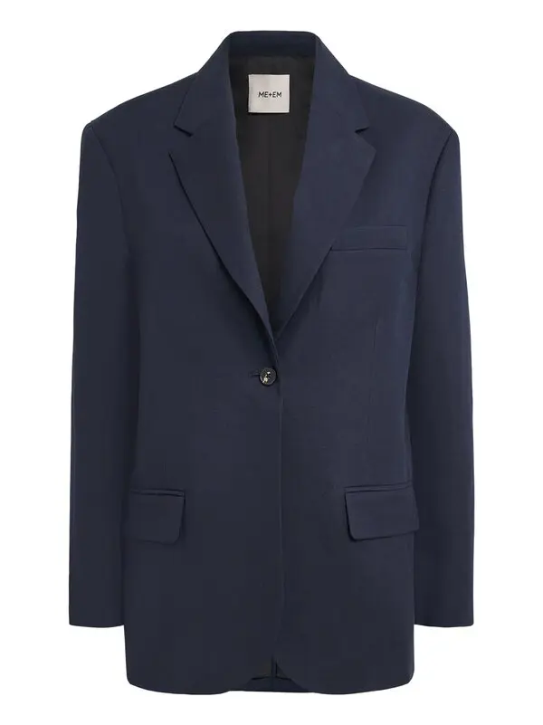 ME+EM Single Breasted Linen-blend Blazer - Navy
