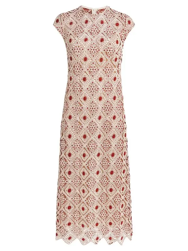 ME+EM Crochet Graphic Lace Midi Dress - Pink
