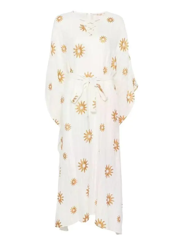 Sundress Lavande Sun-print Lace-up Kaftan - White