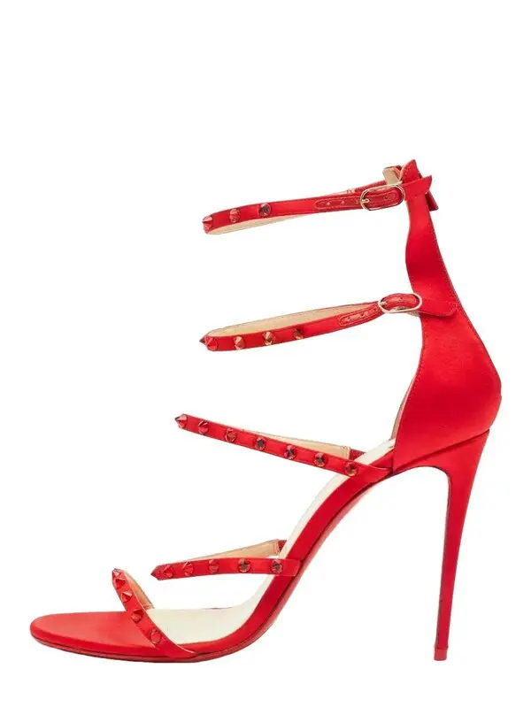 CHRISTIAN LOUBOUTIN Embellished Satin Heeled Sandals - Red