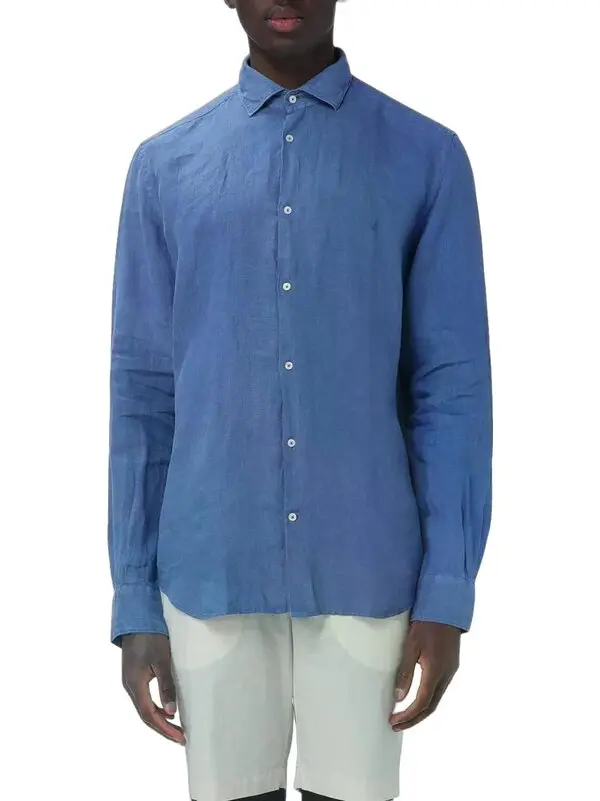 BROOKSFIELD Embroidered-logo Linen Shirt - Blue