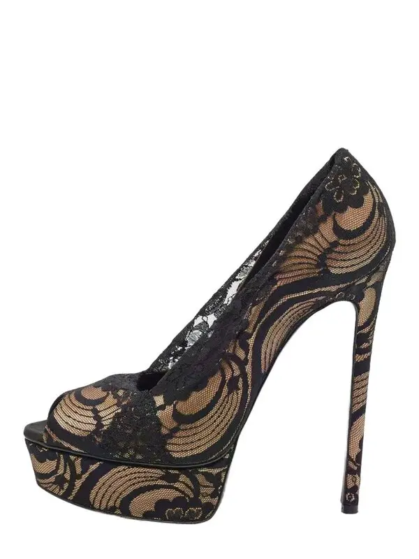 Casadei Lace Platform Peep-toe Pumps - Black