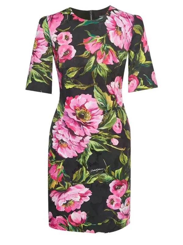 Dolce & Gabbana Jacquard Floral Print Midi Dress - Black