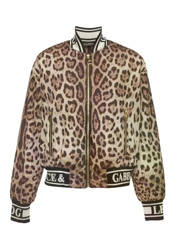 Dolce & Gabbana Leopard Print Bomber Jacket - Neutrals