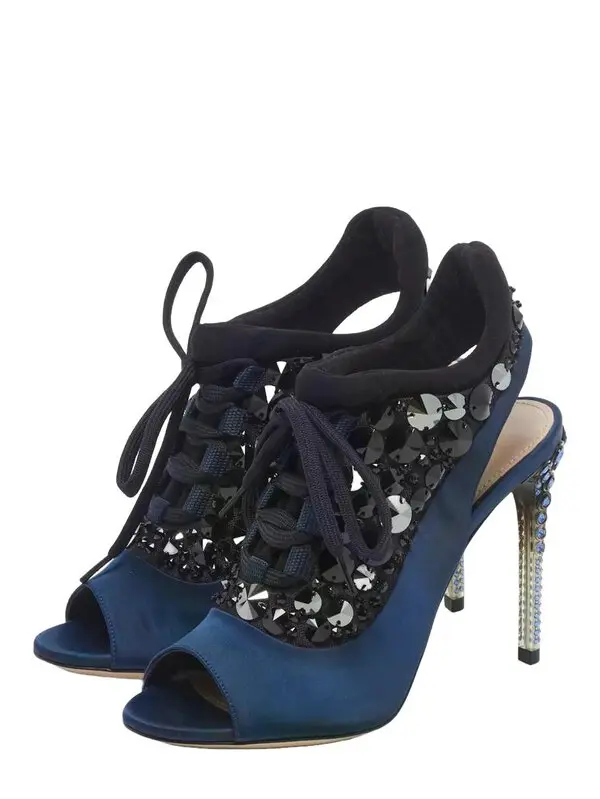 Miu Miu Embellished Cutout Ankle Sandals - Blue