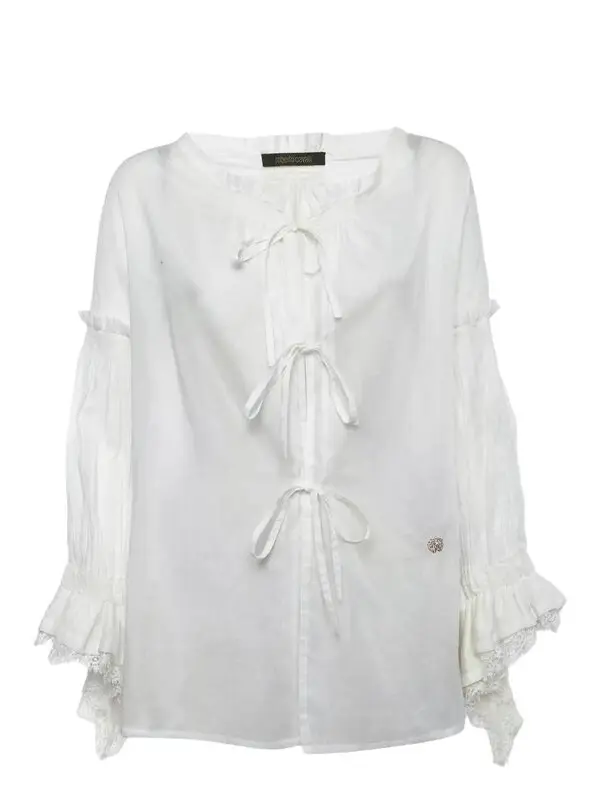Roberto Cavalli Smocked Ruffled Blouse - White
