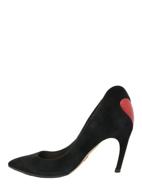 Dior Leather Suede Heart Detail Pointed Toe Pumps - Black