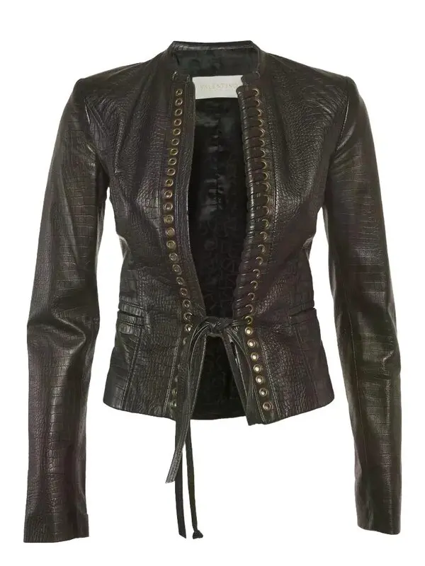 Valentino Garavani Crocodile-effect Lace-up Leather Jacket - Black