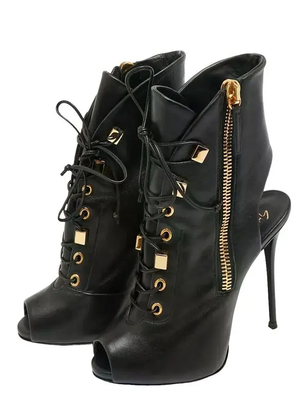 GIUSEPPE ZANOTTI Cut-out Lace-up Stiletto Ankle Boots - Black