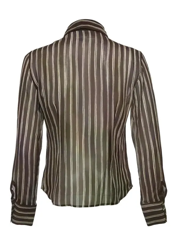 Max Mara Striped Silk Sheer Shirt - Brown