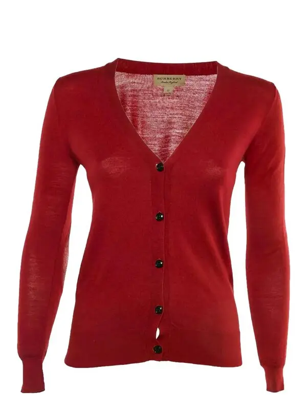 Burberry Merino Wool V-neck Cardigan - Red