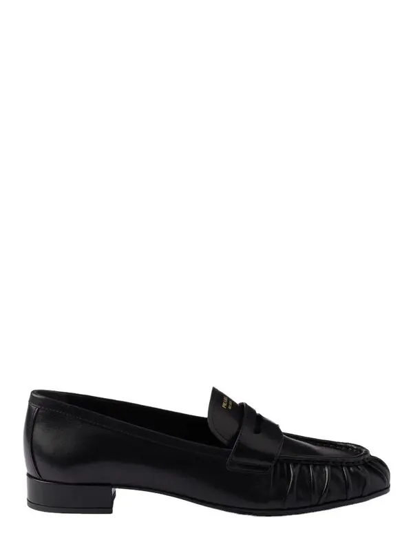 Prada Leather Loafers With Pleated Detail - Black