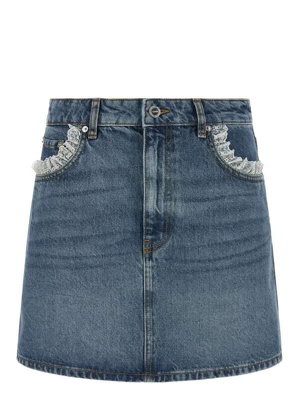 GANNI Denim Mini Skirt With Lace Detail - Blue