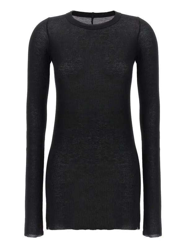 Rick Owens Ribbed Viscose And Silk Blend Long Sleeve T-shirt - Black